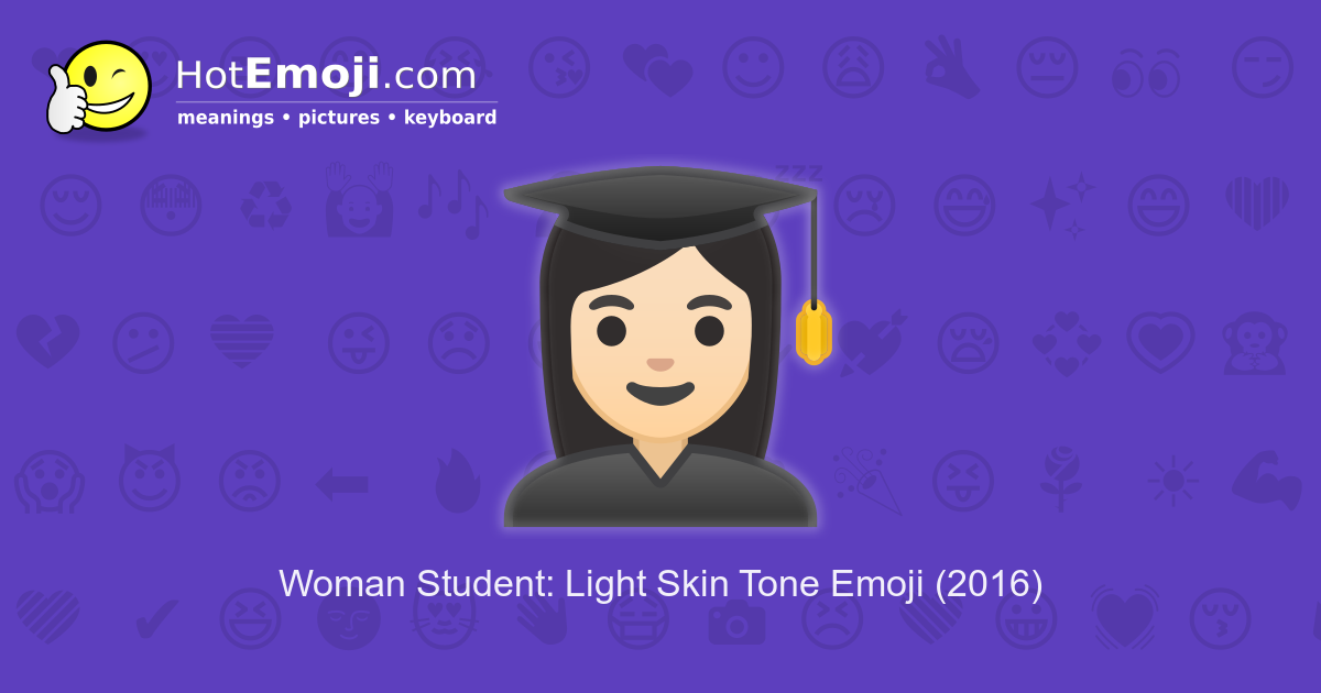👩🏻‍🎓 Woman Student Emoji with Light Skin Tone Meaning and Pictures